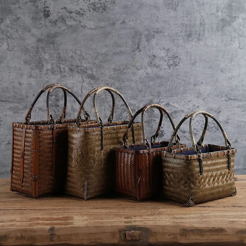 DOUBA Handmade Bag Basket Handbag Rattan Ceremony Basket Storage Bag