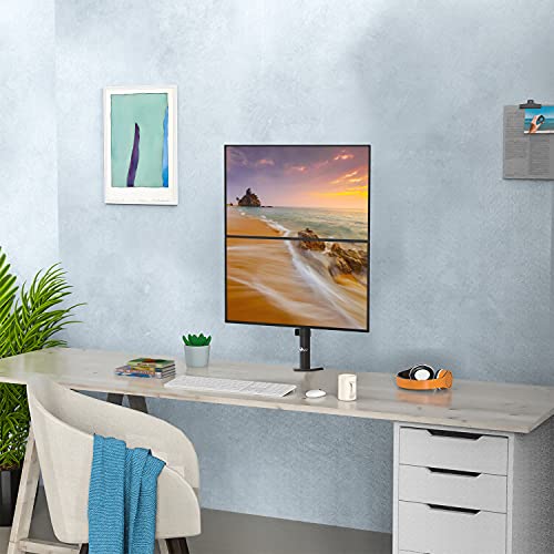 WALI Dual Monitor Desk Mount Stand for LCD LED Flat Screen TV Holds in Vertical Position 2 Screens up to 27 Inch with Optional Grommet Base (M002XLS), Black