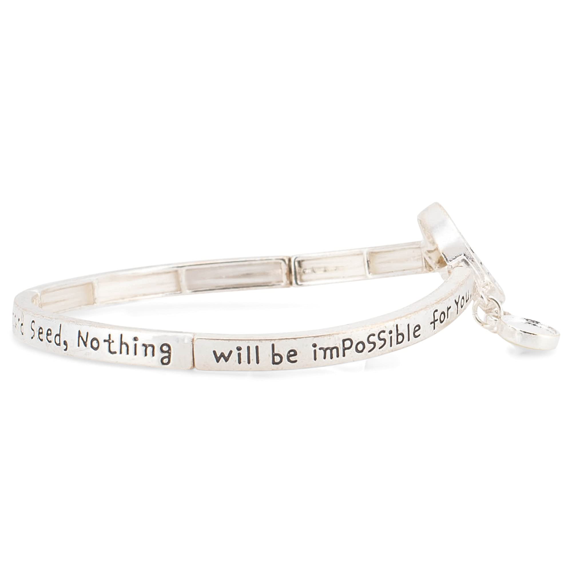 Dicksons Faith of a Mustard Seed Tree of Life Women's Tile Stretch Silver-Plated Charm Bracelet