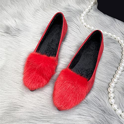 FASDNENDYS Ladies Fashion Solid Color Suede Pointed Shallow Mouth Comfortable Flat Casual Shoes Lady Shoe Heel Red