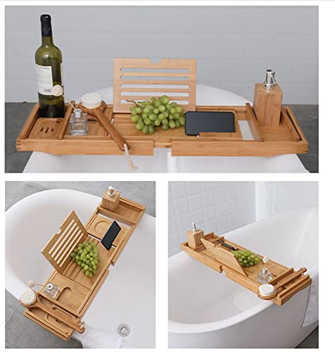 IRDFWH Bathroom Bath Bathtub Shelf Bridge Tub Caddy Tray Rack Retractable Wine Glass Book Holder Bathtub Rack Support