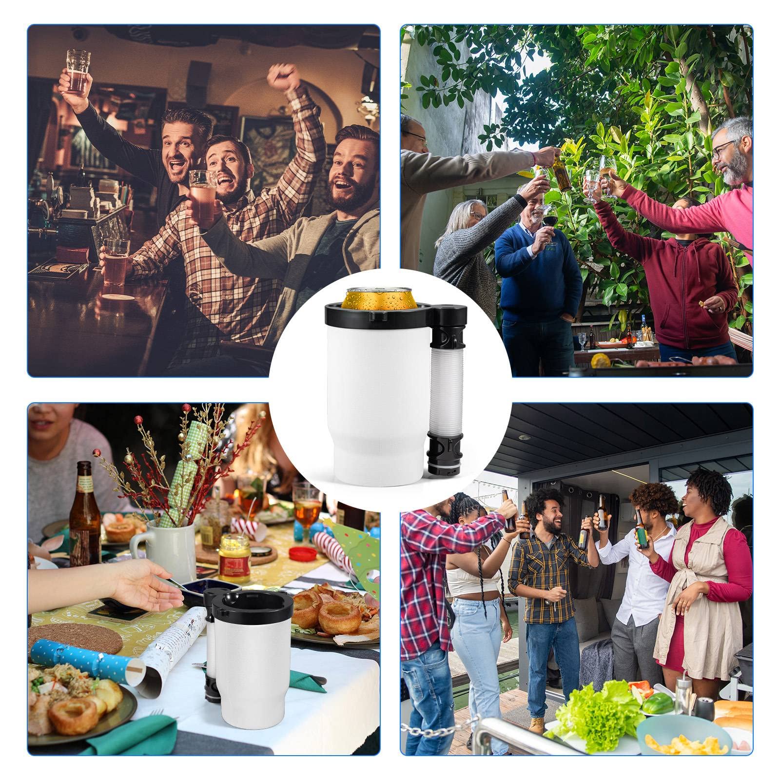 JLLOM Drink Funnel Portable Can or Bottle Cooler Cup with Detachable Expandable Hose, Portable Drink Bong Cooler Tool Outdoor for Party, White