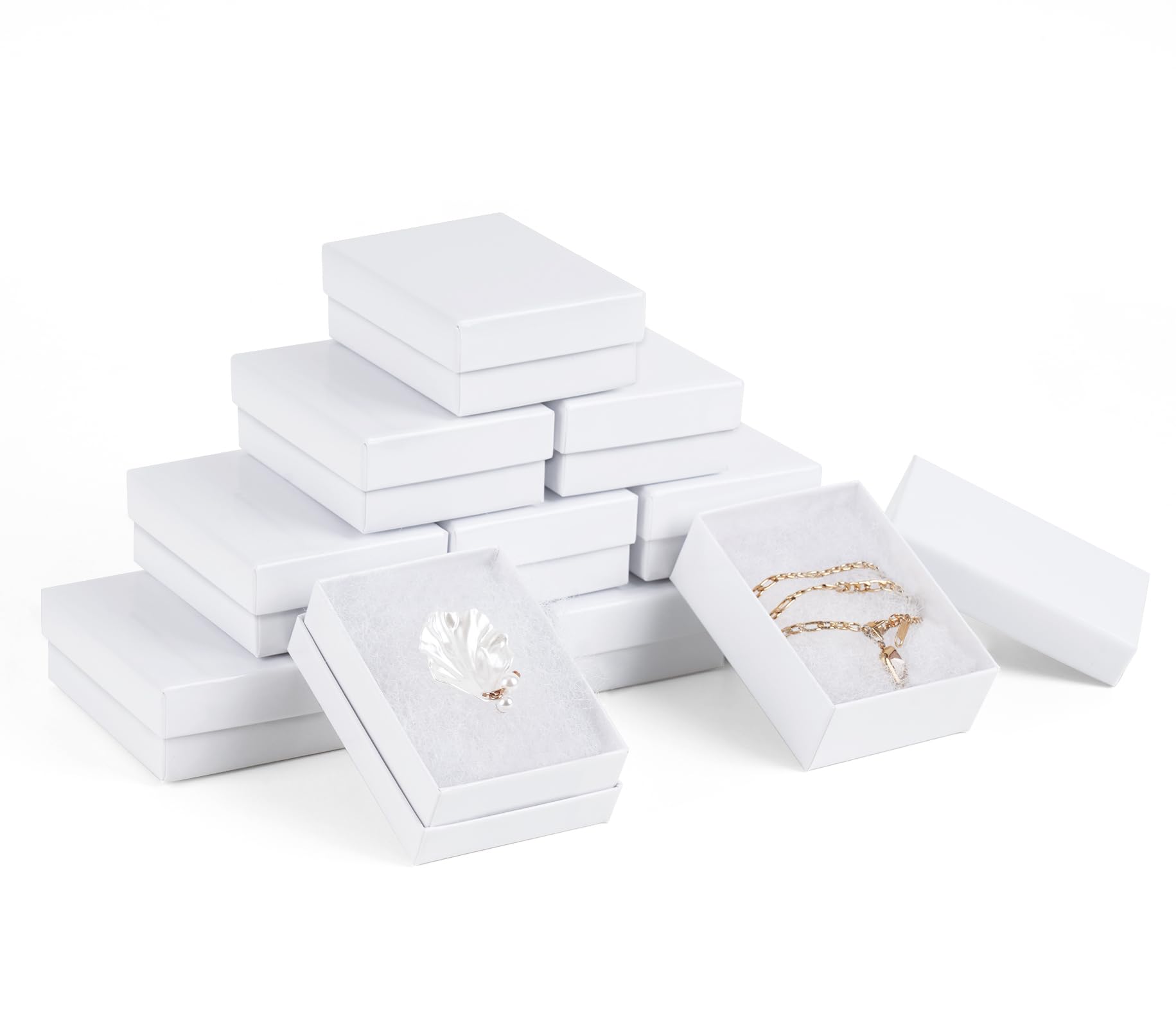 Moretoes Jewelry Gift Boxes, 12 Pack Small Gift Boxes Cotton Fill Cardboard Paper Jewelry Box Gift Case Genuine White (3.08 x 2.28 x 1.1 Inches)