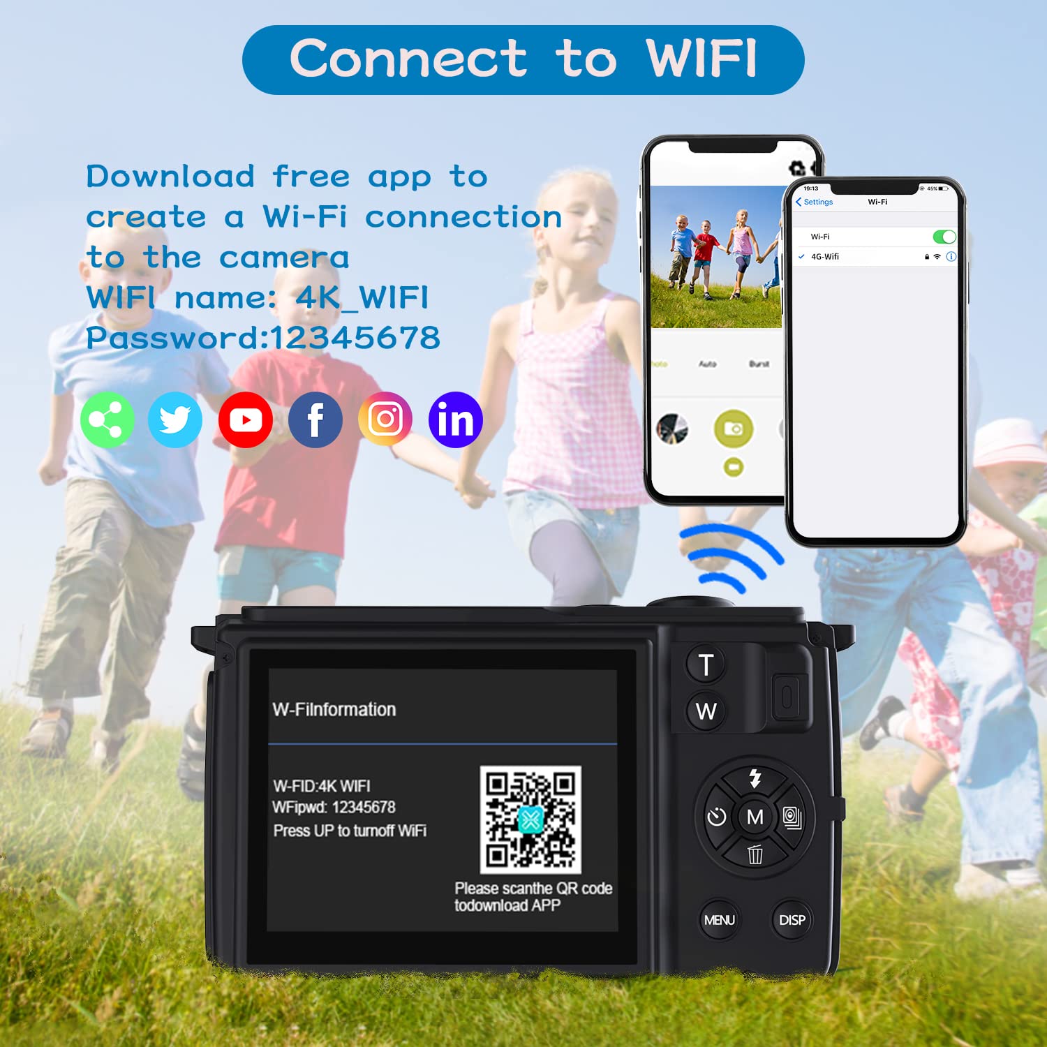 Digital Camera with WiFi 4K 64MP Vlogging Camera for Photography with Dual Screens Point and Shoot Camera with 32GB SD Card, 16X Zoom Compact Camera for Beginners-Tie2