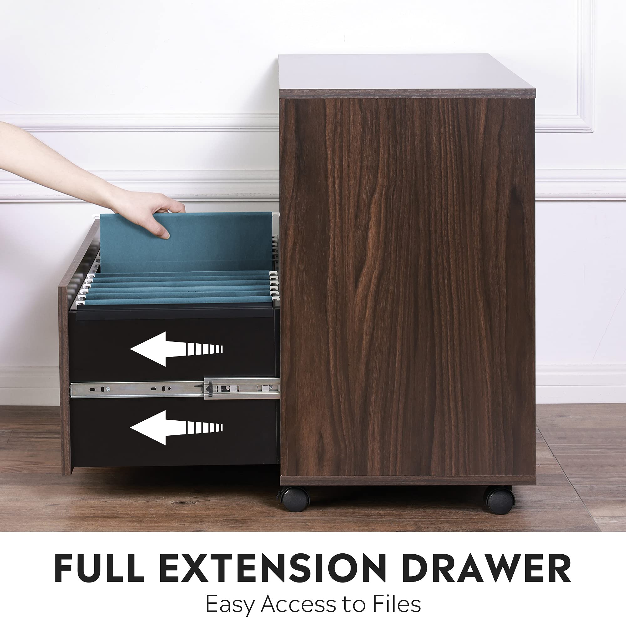 DEVAISE Wood Lateral File Cabinet with 1 Drawer, Printer Stand with Storage Shelves, Large Mobile Filing Cabinet for Home Office, Walnut