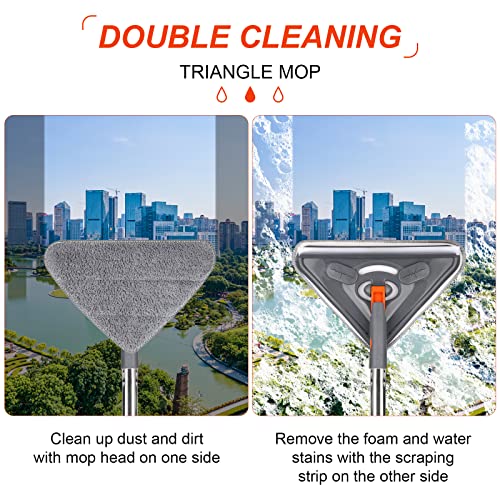 Wall Mop Wall Cleaner with 85 Inch Long Handle, 360° Rotating Microfiber Dust Mop, Skirting Cleaning Tool Ceiling Gasket Window Cleaning Kit with 6 Replacement Pads and 25" to 85" Extension Pole