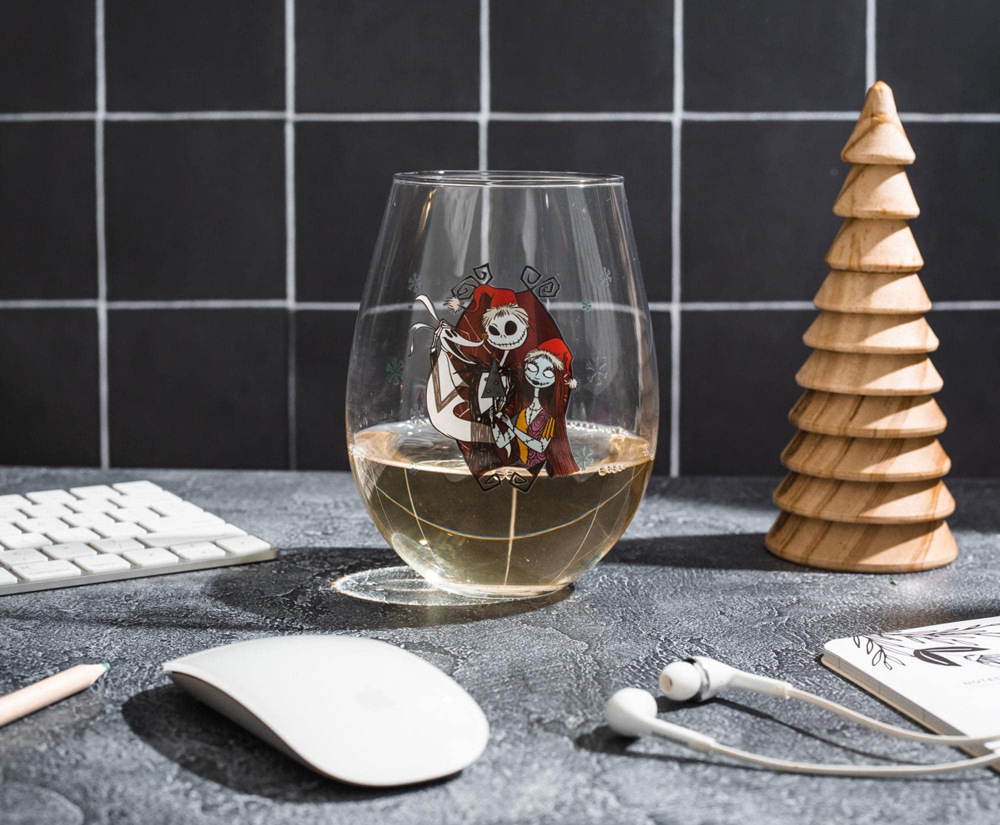 Disney The Nightmare Before Christmas Jack and Sally Stemless Wine Glass Tumbler | Holds 34 Ounces