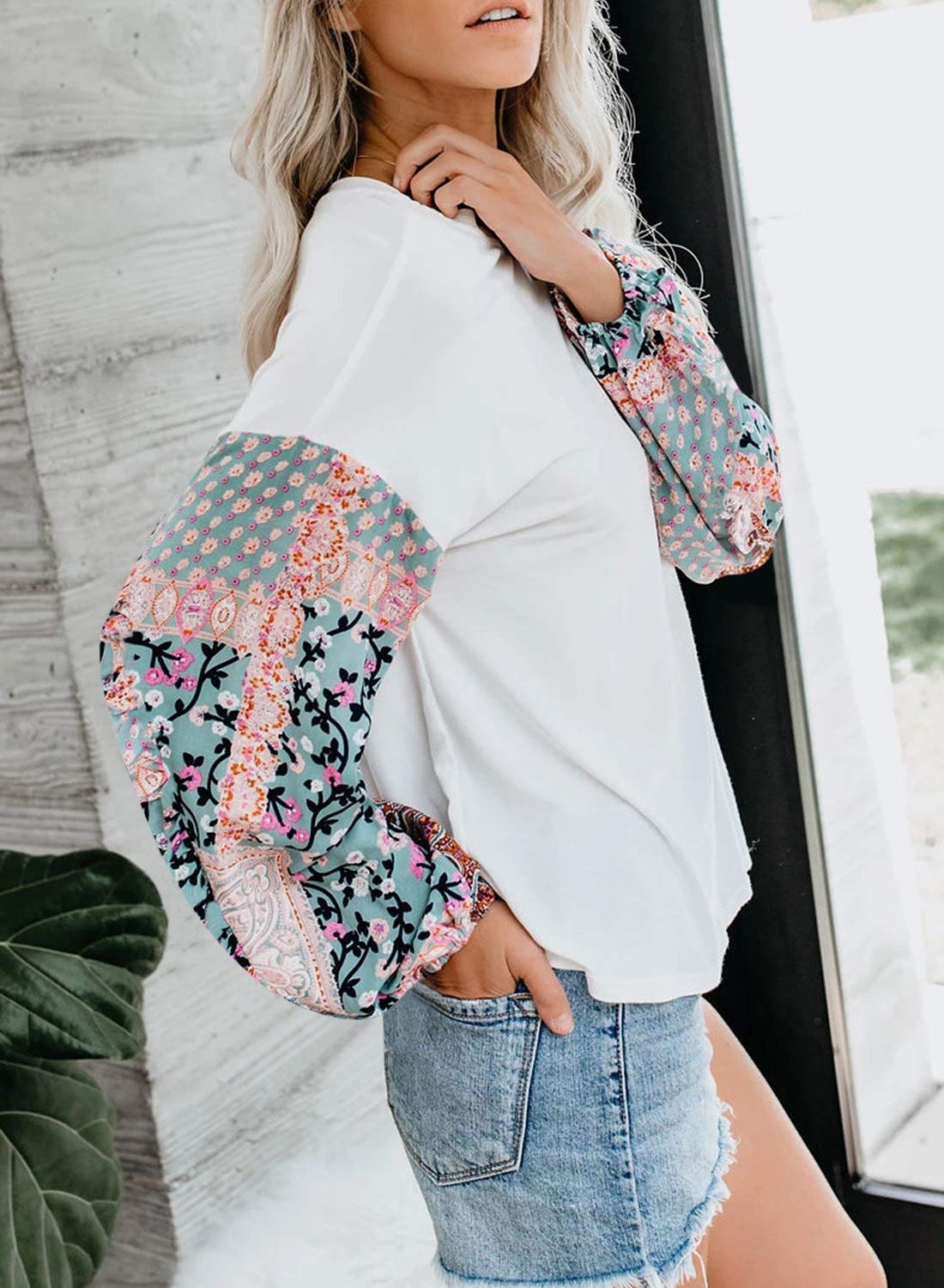 Dokotoo Womens Ladies Cute Patchwork Contrast Raglan Paisley Long Sleeve Loose Slouchy One Shoulder Waffle Knit Oversized Sweaters Pullover Sweatshirts Blouses Fall Tops Baggy T Shirts Multi XL
