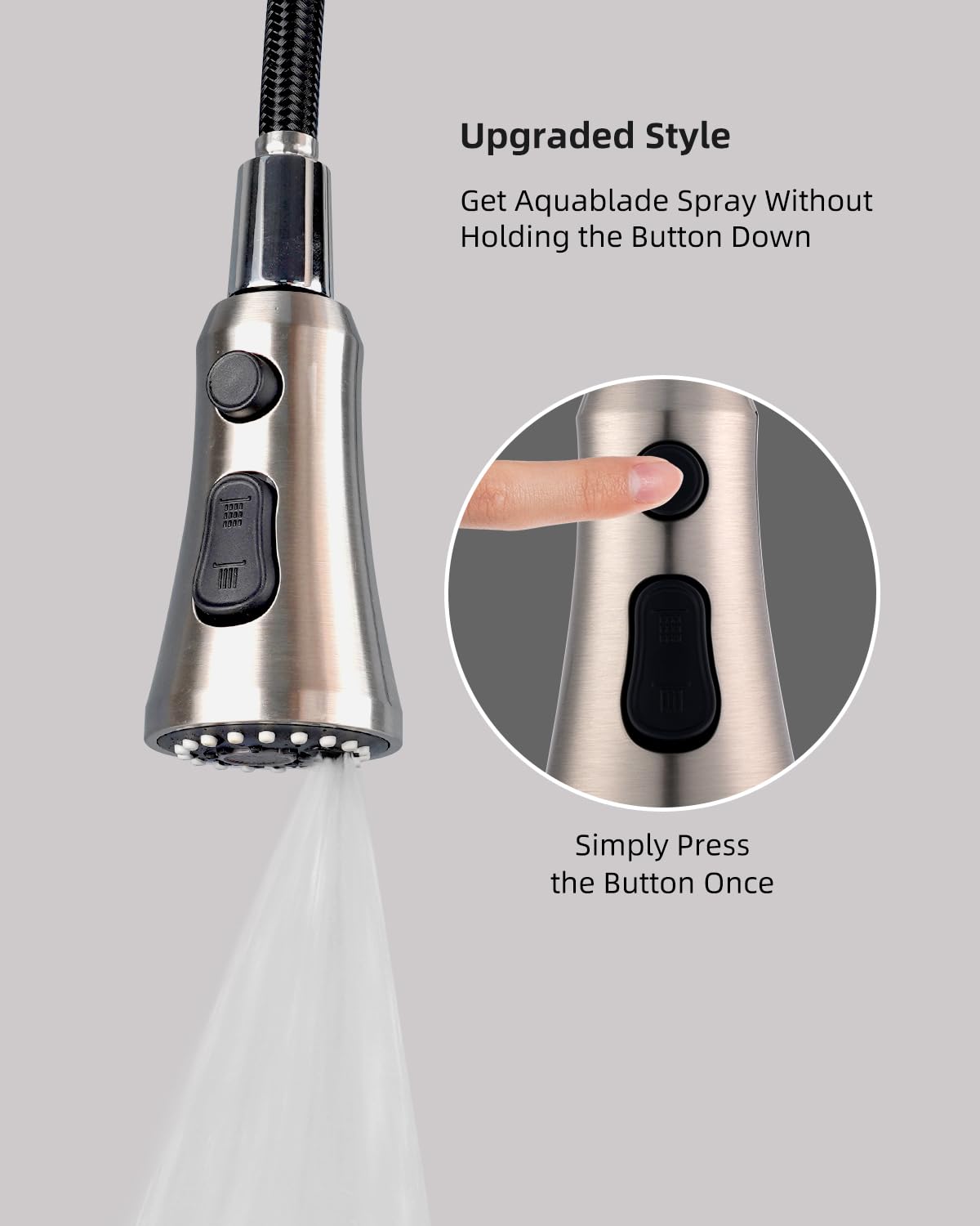 Hibbent Pull Down Kitchen Faucet Head Replacement, 3-Function Kitchen Sink Spray Nozzle with 10 Adapters, Compatible with Moen, American Standard, Delta, Kohler Faucets, Brushed Nickel