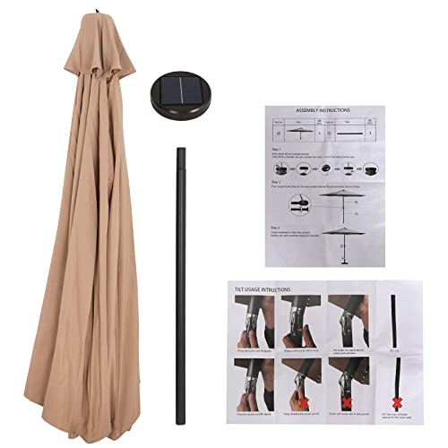 SUPER DEAL 10FT Patio Umbrella with 32 Solar LED Lights, Outdoor Large Table Umbrella with Tilt Adjustment and Crank for Market Garden Backyard Beach Poolside