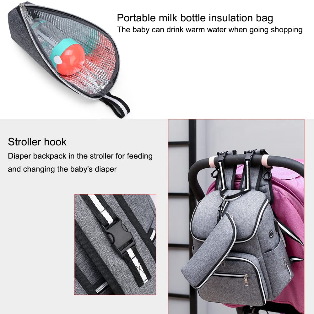 GUANGCAIJIA diaper bag waterproof backpack for cute baby boy girl with changing pad unisex stroller mommy hospital essentials (grey)