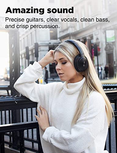 Qisebin Active Noise Cancelling Headphones, SE7 Bluetooth Headphones with Microphone Deep Bass Wireless Headphones Over Ear, Comfortable Protein Earpads, 30 Hours Playtime for Travel/Work, Black
