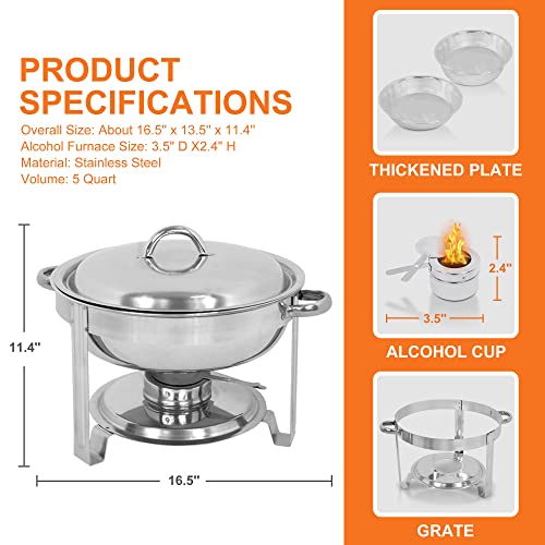 SUPER DEAL Upgraded 5 Qt Full Size Stainless Steel Chafing Dish Set of 3 Pack Round Chafer Buffet Catering Warmer Set w/Food and Water Pan, Lid, Solid Stand and Fuel Holder
