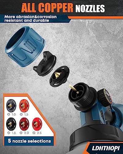 LDHTHOPI Cordless Paint Sprayer Gun, 20V 3.0Ah Battery Operated Paint Sprayer, 1200ML High Pressure Cordless Paint Sprayer Handheld, 5 Nozzles&3 Patterns for Wall, Fence, Car, Carbinet, Door