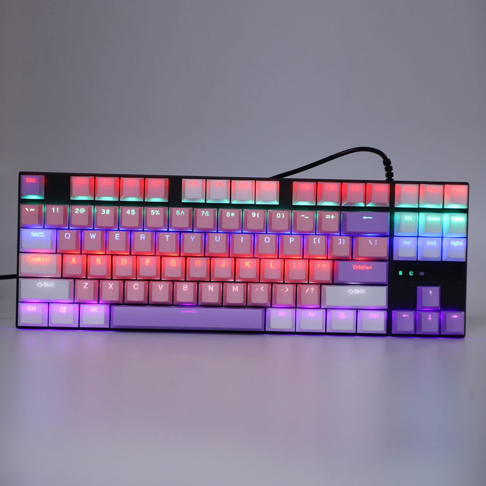 GOWENIC Mechanical Keyboard, 87 Keys Compact Full Key Mechanical Gaming Keyboard with RGB Backlit, Red Switch, Waterproof, for PC Laptop, for Windows (Pink)