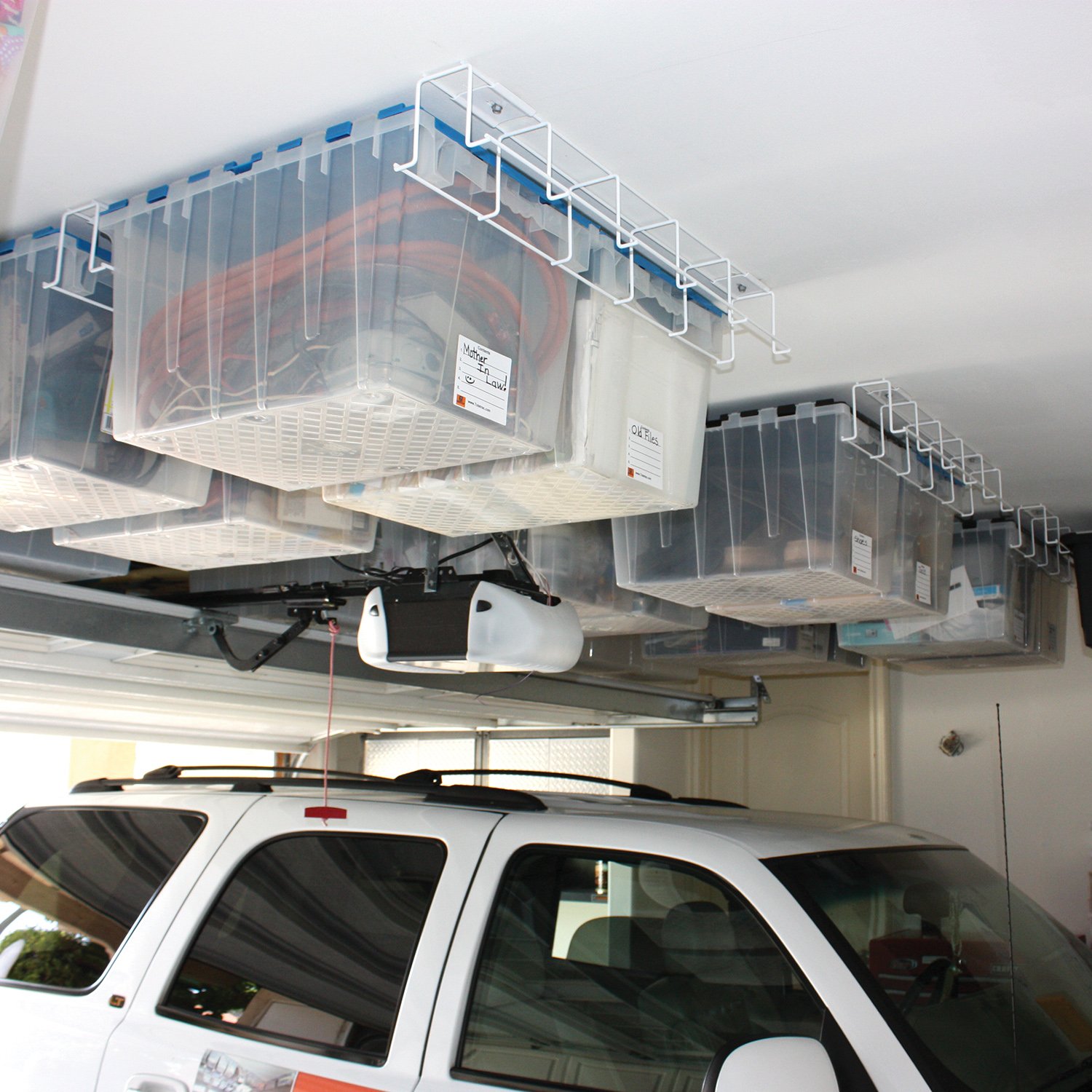 Prime-Line KD 16090 Overhead Storage Rack System, 30 In. Long Tracks, Steel Construction, White (Single Pack)