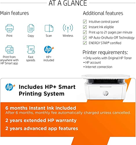 HP Laserjet MFP M140we Wireless All-in-One Monochrome Laser Printer for Home Office, White - Print Copy Scan - 21ppm, 600 x 600 dpi, and Bonus 6 Months Instant Ink, Cbmou Printer_Cable