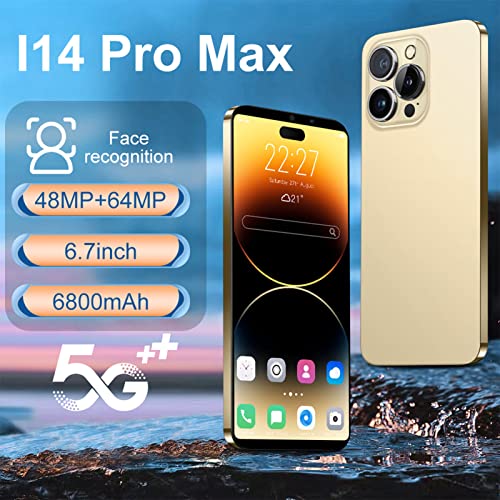 Unlocked Smartphone, I14pro 6.1 Inch Full Screen 5G WiFi Mobile Phone, Face Unlock Cellphone, 4GB RAM 64GB ROM 128GB Expandable, MT6889 10 Core CPU, 7000 Mah Battery