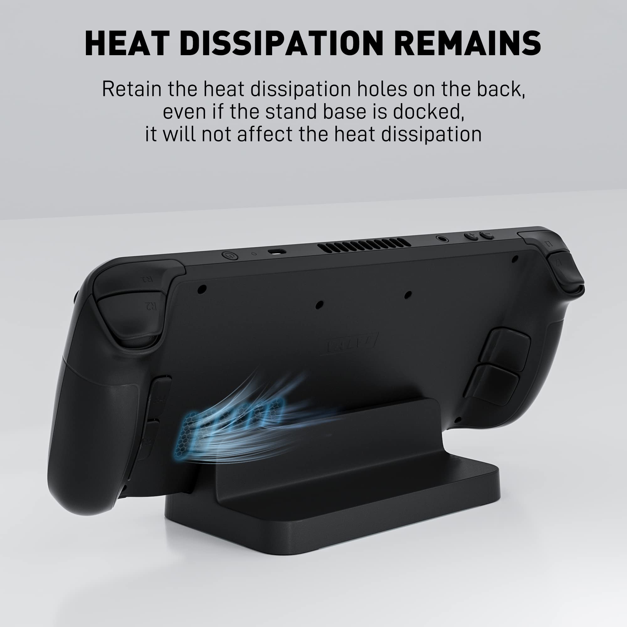 GLDRAM Stand Dock Compatible with Valve Steam Deck 2021, Black Stand Base for Steam Deck with 6 Thumb Caps, Sturdy Metal Dock, Non-slip Silicone Pads, Stand for Steam Deck, Switch, Phone