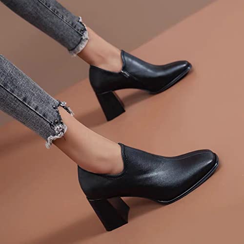 FASDNENDYS Side Zipper Asymmetric Boots Ladies Fashion Solid Color Leather Shoes Side Zipper Chunky Boots for Women 10 Black