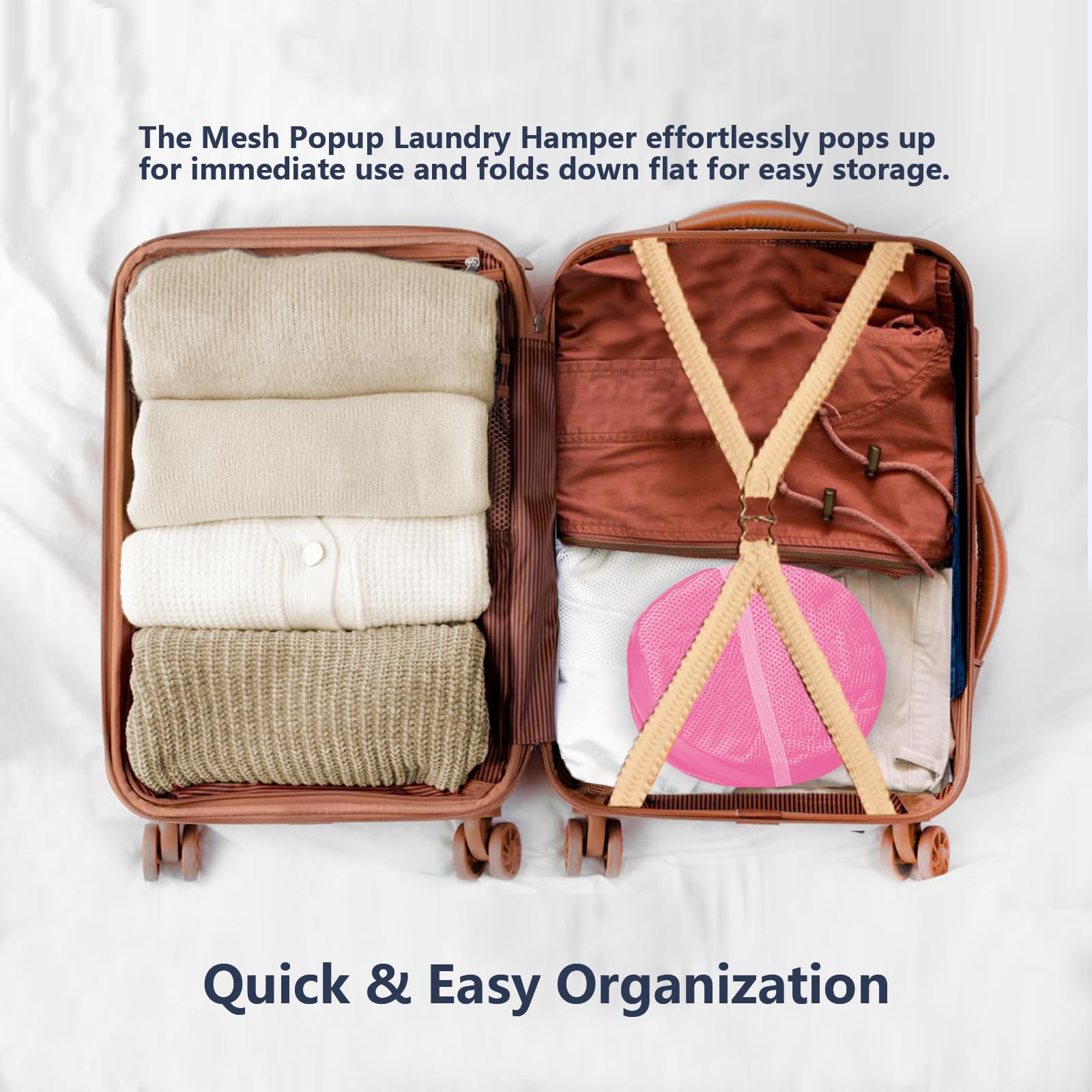 LXLOVESM Pop Up Hamper, Mesh Popup Laundry Hamper, Clothes Basket, Collapsible Hamper for Laundry, Foldable Hamper for Travel and Storage (Pink)