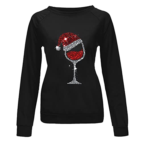 GuangYuan Pullovers For Women Casual Funny Christmas T-Shirt Large Size Slouchy Sweatshirt Drop Shoulder Pullover Clothes Outfits Black