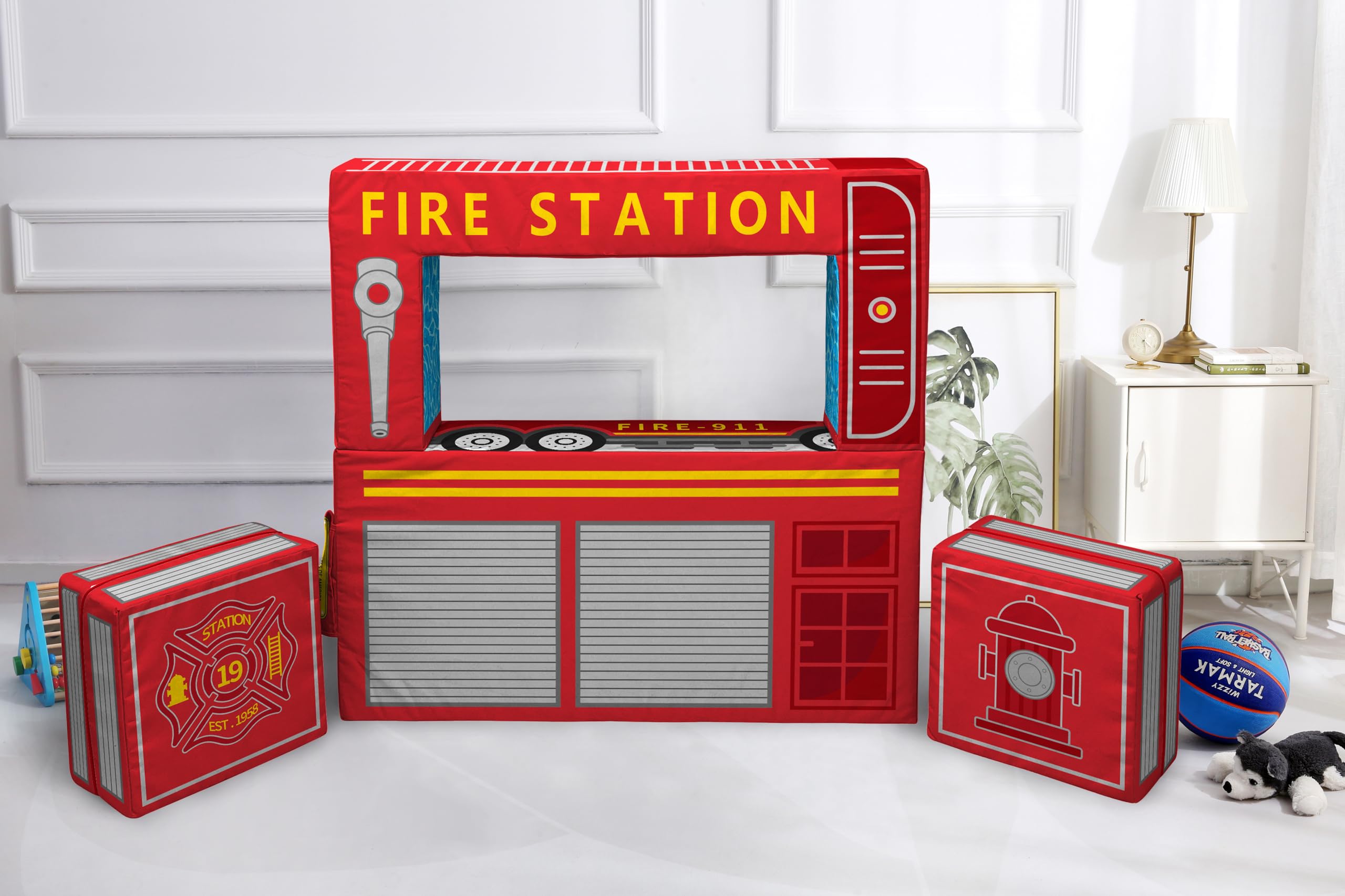 fond + found Kids Couch Sofa, Modular Toddler Couch, Convertible Kids Couch, Fire Truck-Themed Modular Sofa for Boys and Girls, Sofa Bed for Bedroom