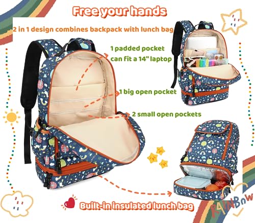 Leaper Water-resistant Cute Mermaid Laptop Backpack Double Deck Lunch Bag Satchel Purple