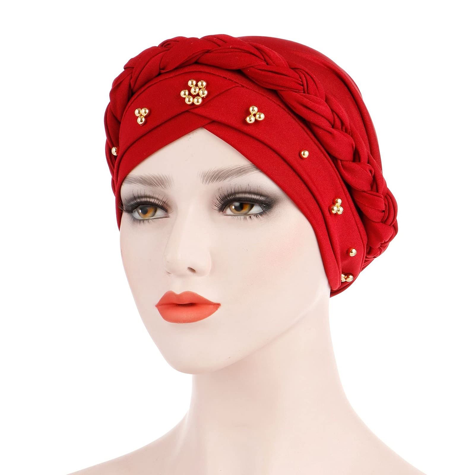 Fleece Baseball Cap Headscarf Headwear Turban Cap Beaded Wrap Women Braid Hat Baseball Caps Hat Pack Red