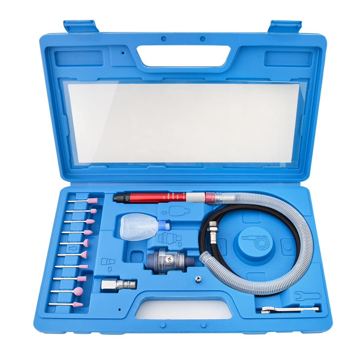 Gunpla 17pcs Micro Air Die Grinder Kit Pneumatic Pencil Die Grinder 1/8 and 3/32 Inch Collet Capacity High Speed Grinding Lightweight Compact Tool Kit for Cleaning Cutting Polishing Welding, 58000 RPM