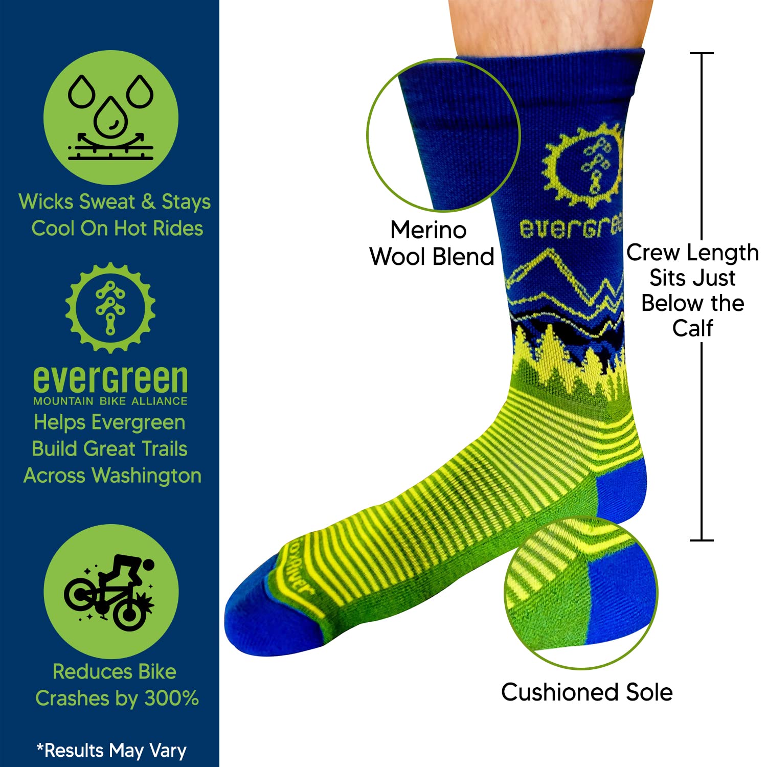 Evergreen Mountain Bike Alliance Wool Crew Sock M