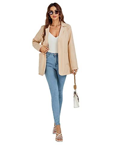 LYANER Women's Casual Long Sleeve Work Office Suit Cardigan Blazer Jackets with Pockets Beige Small