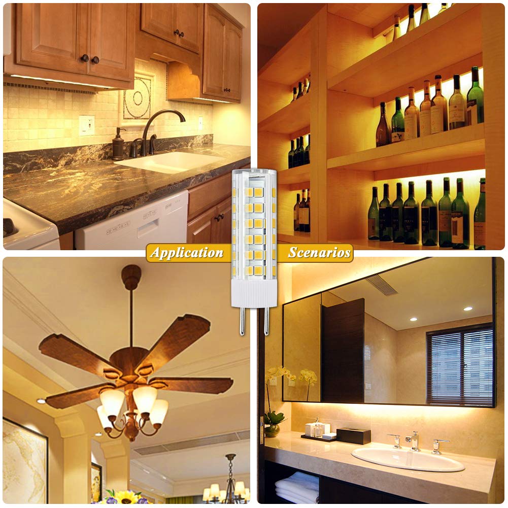 DiCUNO G8 LED Bulb, Dimmable 6W Warm White 3000K, 110V Xenon 60w Halogen Replacement, Under Cabinet Counter Light, 6Pcs, Note: Must Check Size Before Purchase(See Picture 2 & 3)