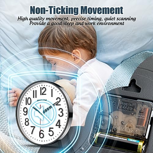 QPEUIM Wall Clock Wall Clocks Silent Non-Ticking Battery Operated Large Easy to Read with Stereoscopic Dial Ultra-Quiet Movement Quartz for Office Classroom School Home Kitchen (10 inches)