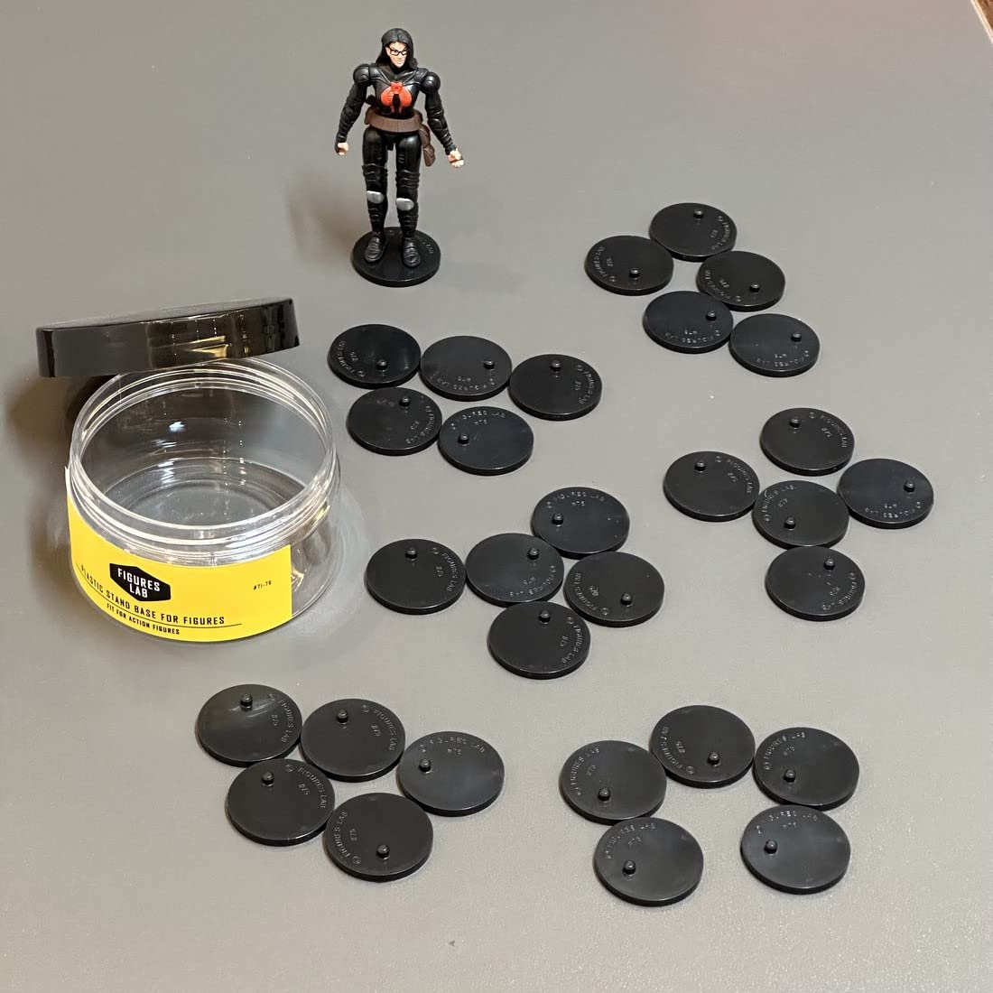 FIGURESLAB 60 Pieces 32mm wide Round Black Model Display Stands Fit for 3.75” Vintage Gi Joe Action Figures toy