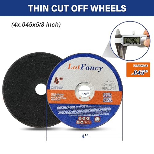 LotFancy Cut Off Wheels, 4 inch, Pack of 10, Angle Grinder Cutting Disc, Metal and Stainless Steel Cutting Wheels, Welding Accessories, Thin Kerf, Flat T1 Cut-Off Tool, 4 x 0.045 x 5/8β