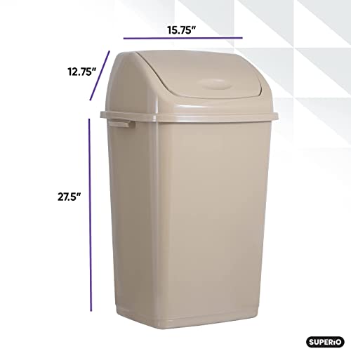 Superio Swing Top Trash Can, Waste Bin for Home, Kitchen, Office, Bedroom, Bathroom, Ideal for Large or Small Spaces - Beige (3 Pack - 4.5 Gal, 13 Gal)