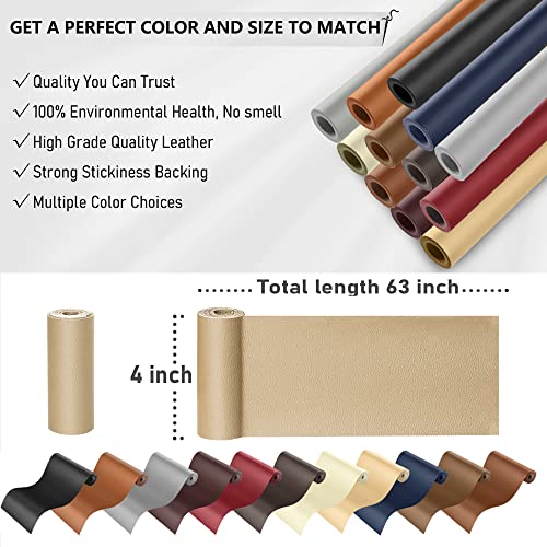 YAFLC Self Adhesive Leather Repair Tape Kit, 4"x 63" Leather Repair Patch for Furniture, Leather Repair Patch for Car seat, Sofas, Couch, Boat Seat (Beige Yellow)