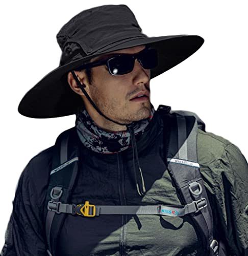 Mens Sun Hat with UV Protection Wide Brim Sun Hats for Men Waterproof Sun Hats for Fishing Hiking Camping Black