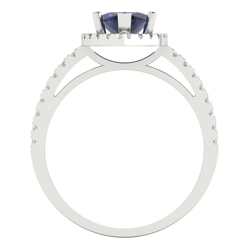 Clara Pucci 2.38ct Marquise Cut Solitaire Halo Genuine Simulated Blue Sapphire Engagement Promise Anniversary Bridal Ring 18K White Gold