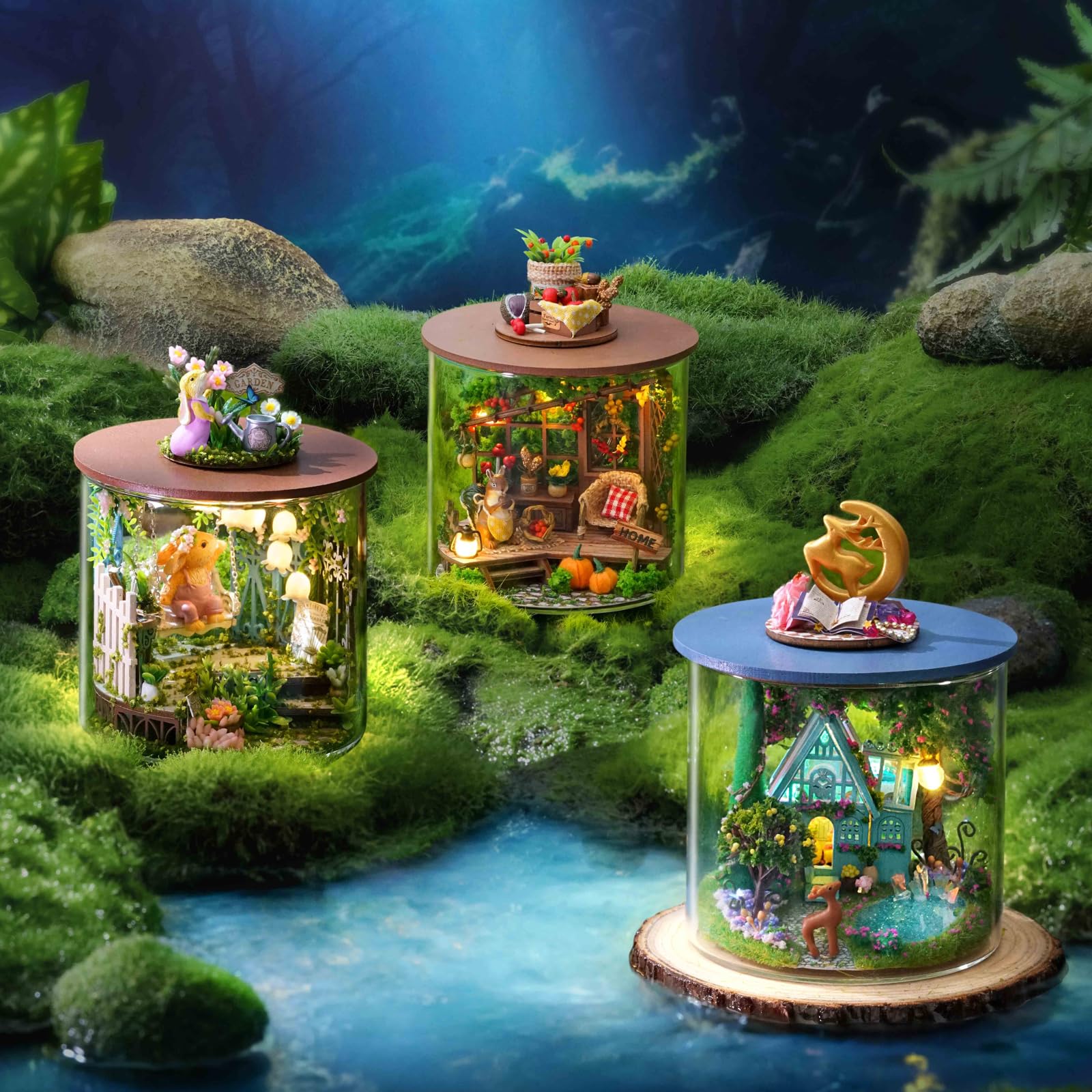 Flever Dollhouse Miniature DIY House Kit Creative Room Dream Bottle Series with Furniture for Romantic Valentine's Gift (Time Magic)