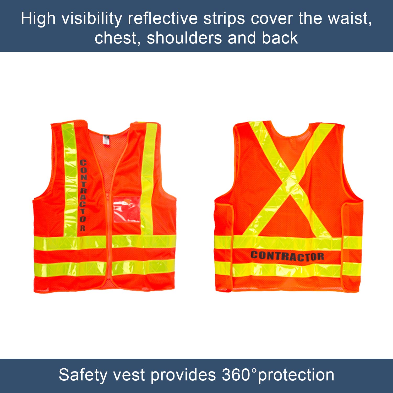 KITCHDAY NYCTA Contractor High Visibility Reflective Safety Vest with Zipper and Pocket Orange (Large)