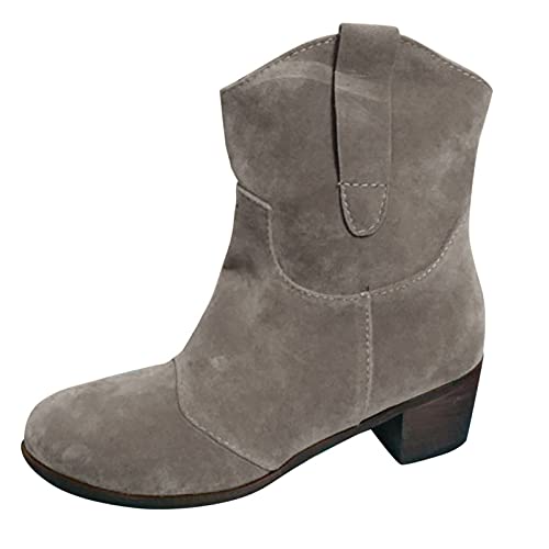 FASDNENDYS Shoes Casual Roman Ankle Retro Comfortable Slip-up Low-Heeled Women's Boots Women's Mid Calf Boots Brown
