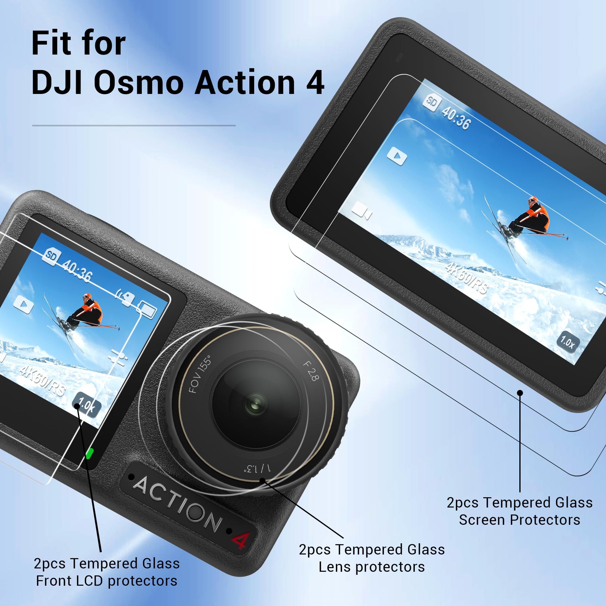 CYNOVA DJI Osmo Action 4 Screen Protector, Ultra Clear Screen Protector Tempered Glass for DJI Osmo Action 4 Accessories, Osmo Action 4 Lens Protector + Tempered Glass LCD Display Film, 9H Hardness