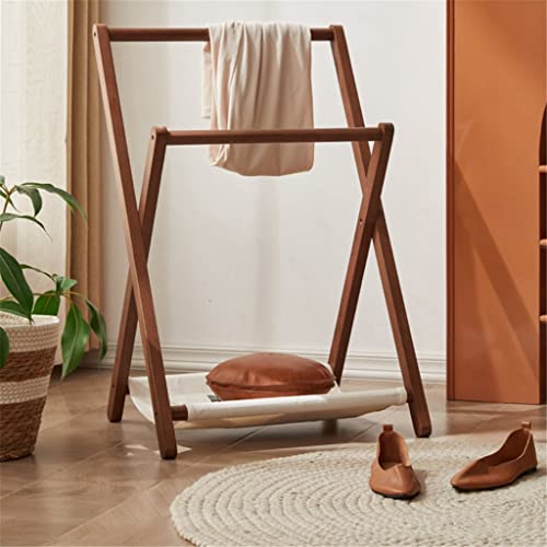 LIRUXUN Solid Wood Floor Clothes Rack Storage Rack Japanese-Style Multifunctional Household Indoor Bedside Folding Clothes Hanger