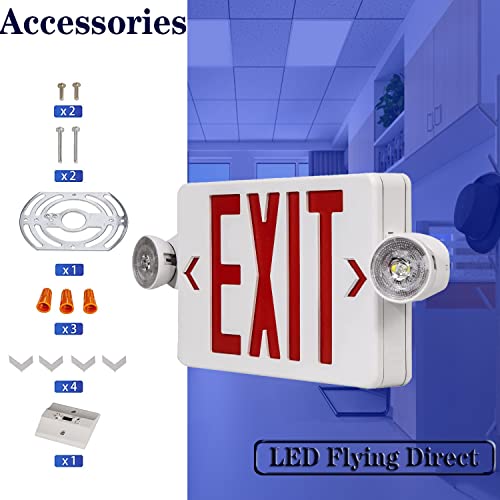 LED Exit Sign Emergency Light Combination Adjustable Two Heads and Battery Backup, US Standard Commercial Emergency Exit Lighting, Fire Resistant UL 924 AC 120/277V (Red)