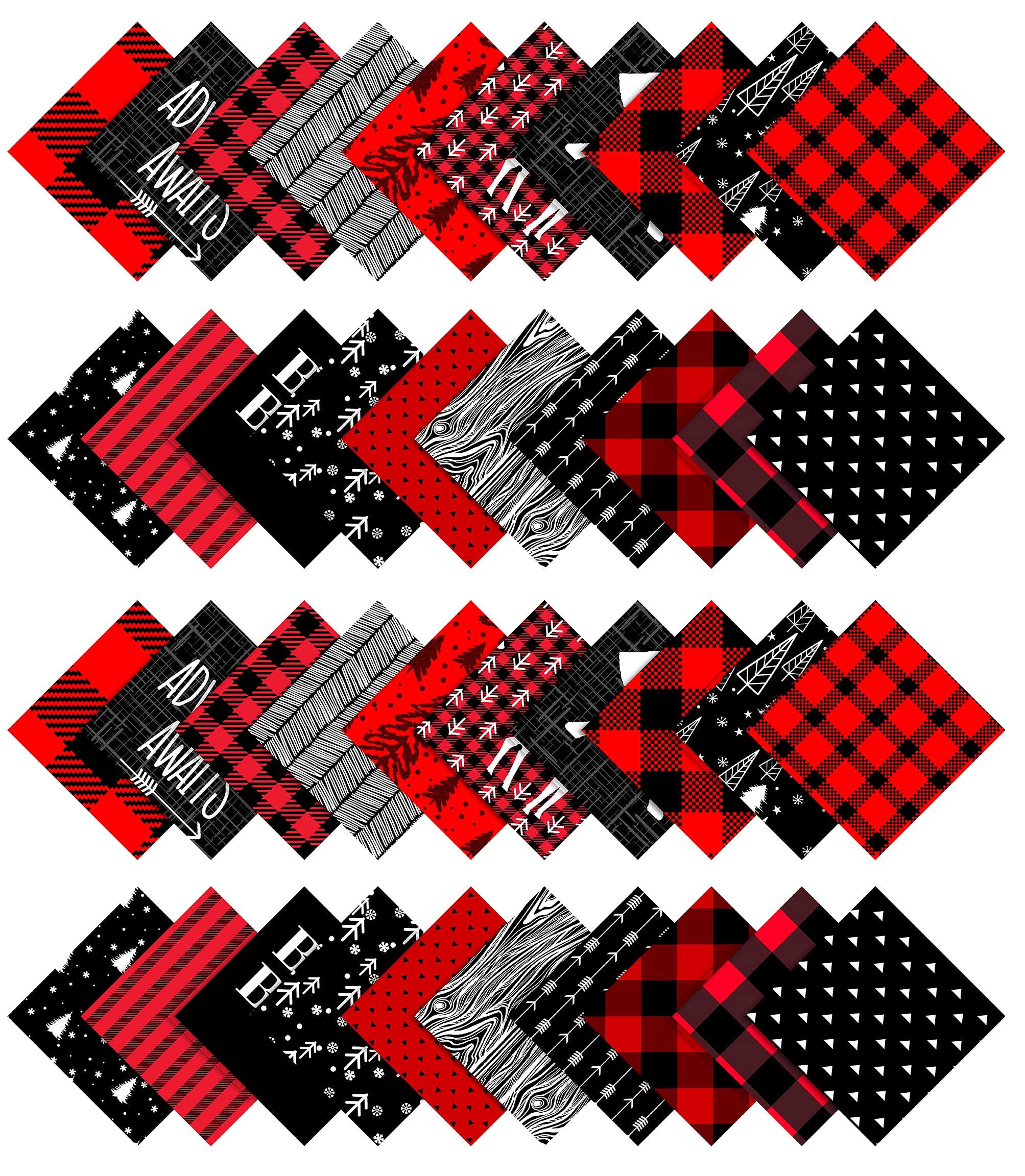 Soimoi Check Print Precut 5-inch Cotton Fabric Quilting Squares Charm Pack DIY Patchwork Sewing Craft- Red