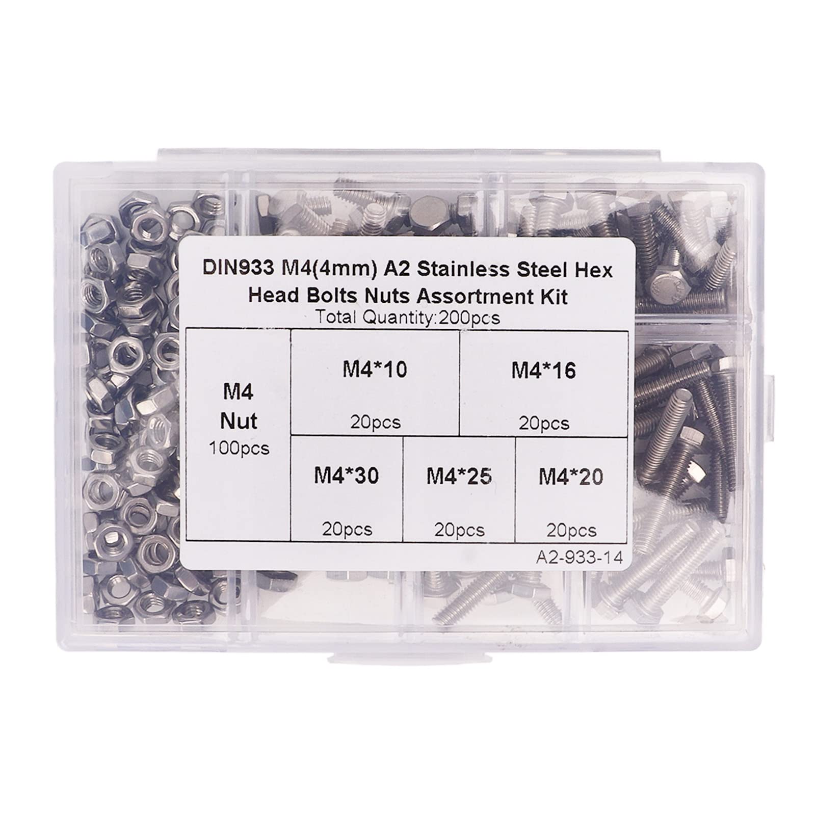 Heavy Duty Bolts Kit, Anti Oxidation Clear Thread Uniform Pitch 200PCS M4 Hex Bolts Screw Easy to Maintain 304 Stainless Steel for Industrial