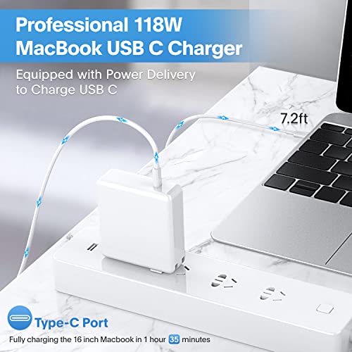 Mac Book Pro Charger - 118W USB C Fast Charger Power Adapter for USB C Port MacBook Pro/MacBook Air 16 15 14 13 Inch, New iPad Pro and All USB C Device, Include Charge Cable(7.2ft/2.2m),White