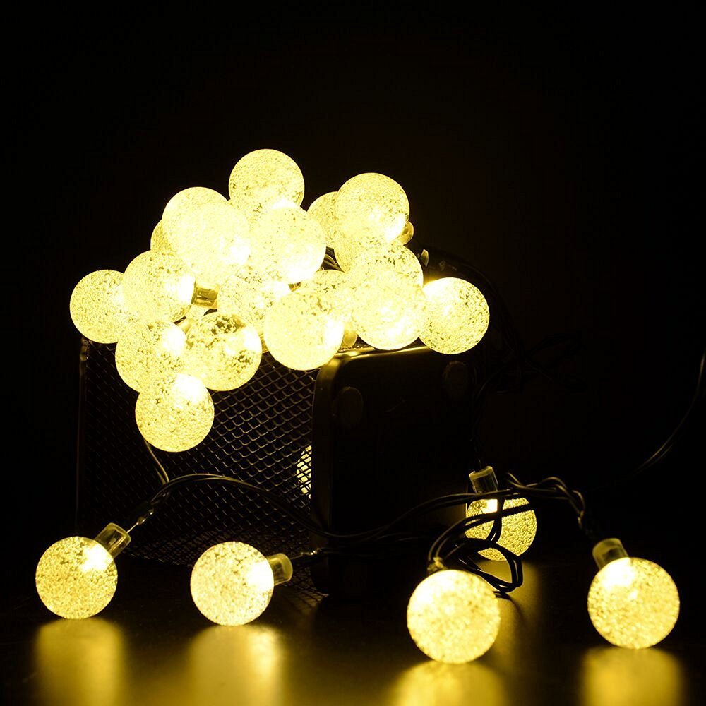 Solar String Lights Outdoor Crystal Ball Waterproof Globe String Lights 31ft 50LED Solar Powered Fairy Lighting for Garden Home Landscape Holiday Decorations (warm white) (warm white)